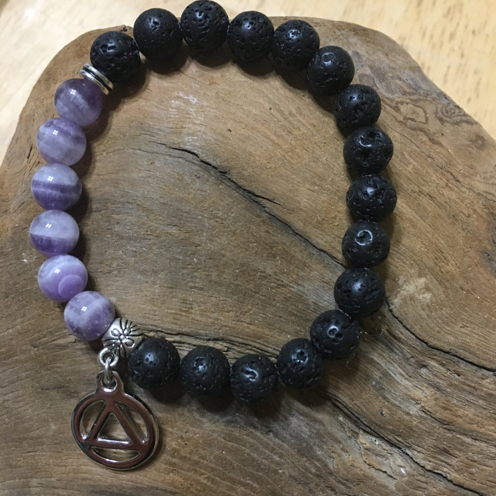 AA Recovery Bracelet With Amethyst Black Lava Rock Beads and - Etsy