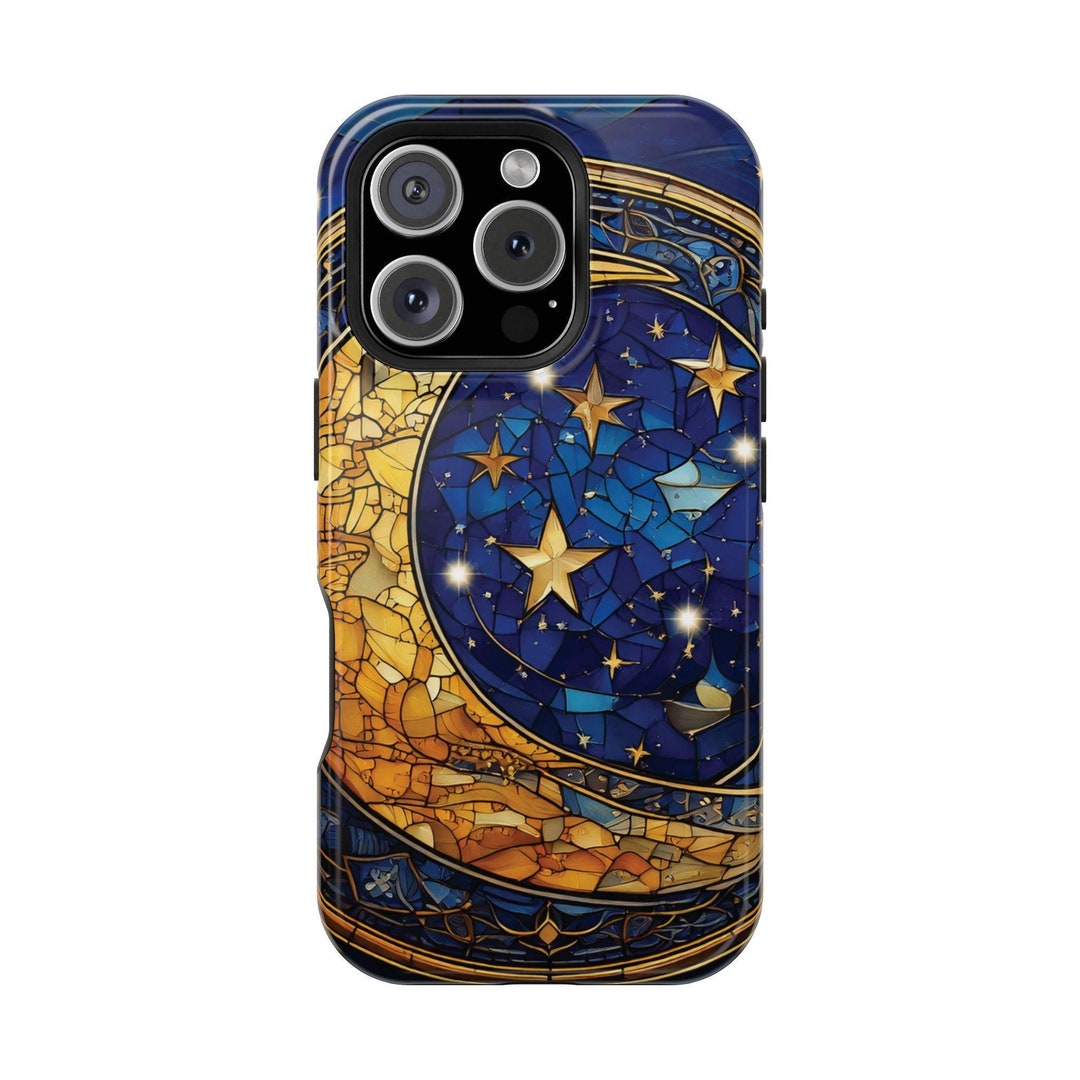 Celestial Faux Stain Glass Moon and Stars Phone Case, Magsafe iPhone ...