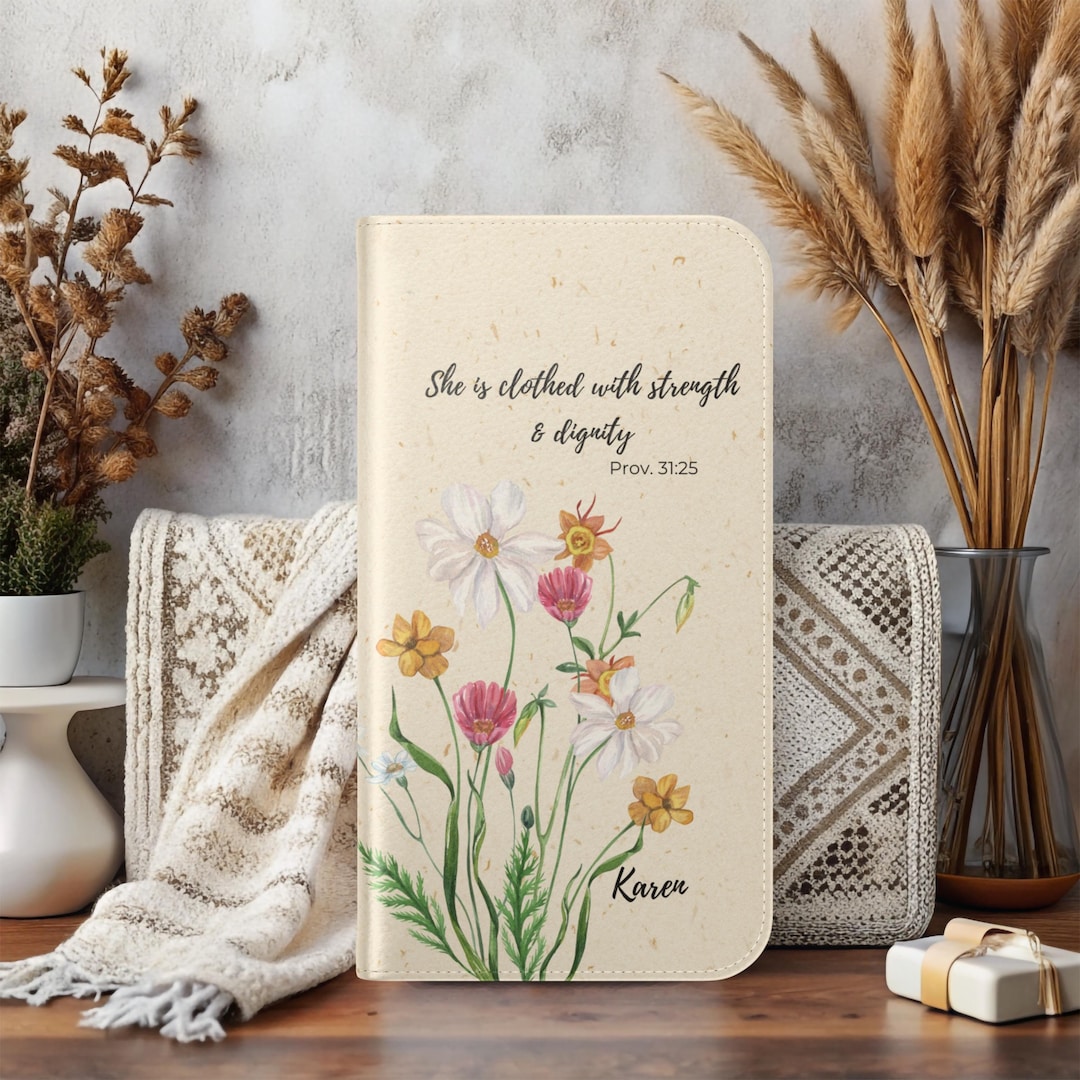 Christian Woman's Bible Verse Wallet Phone Case, Personalized Vegan ...