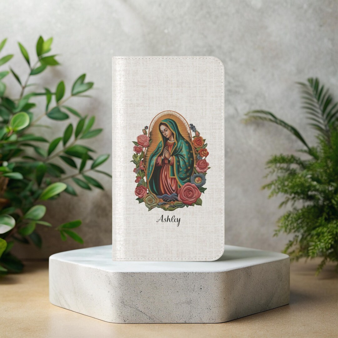 Our Lady Phone Case, Personalized Catholic Wallet Phone Cover, Vegan ...