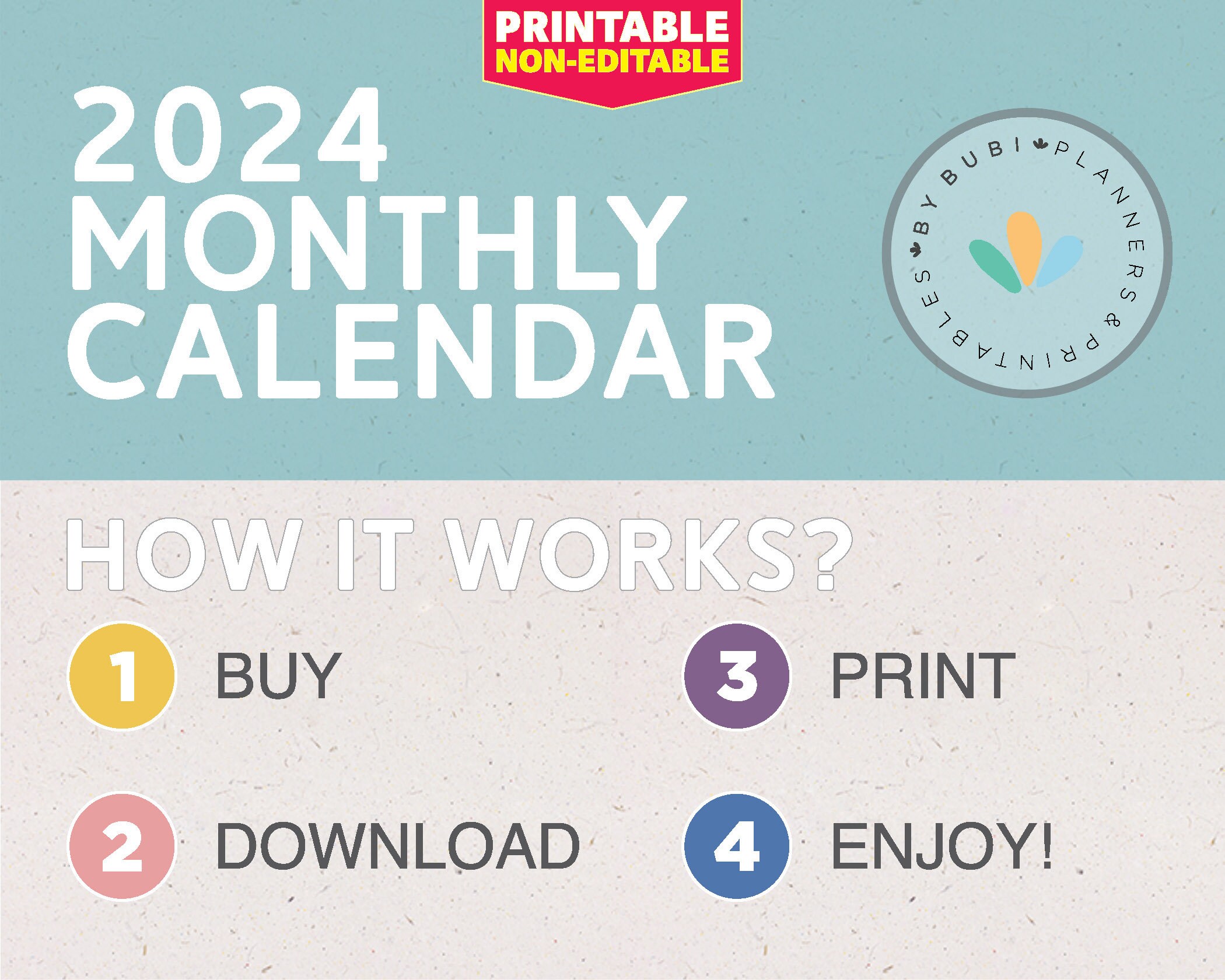 2024 Monthly Calendar Printable Planner Landscape Monthly Overview ...