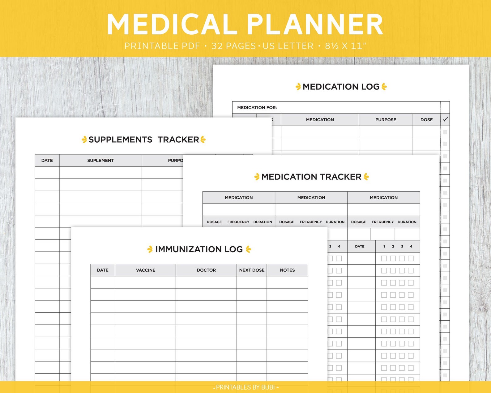 Health and Wellness, Medical Planner, Printable Home Binder, Medication ...