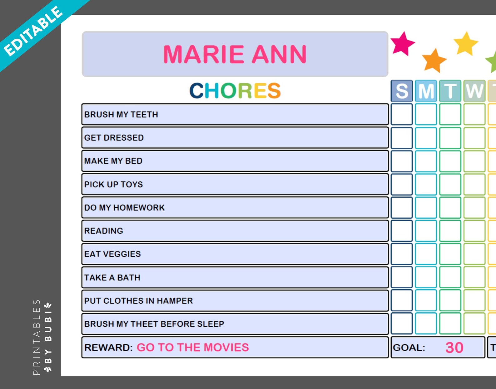 Kids Chore Chart, Chore Chart for Kids, Kids Chores, Responsibility ...