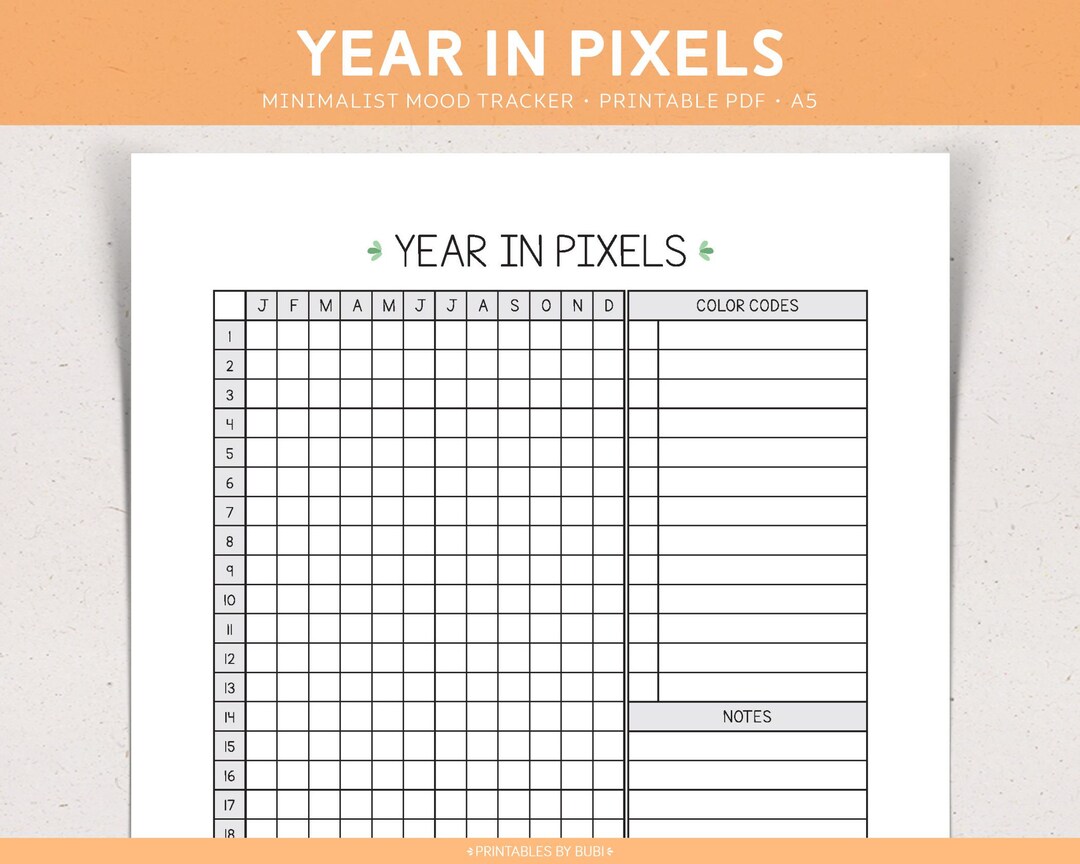 Mood Tracker, Year in Pixels, Mood Journal, Mood Chart, Bullet Journal ...