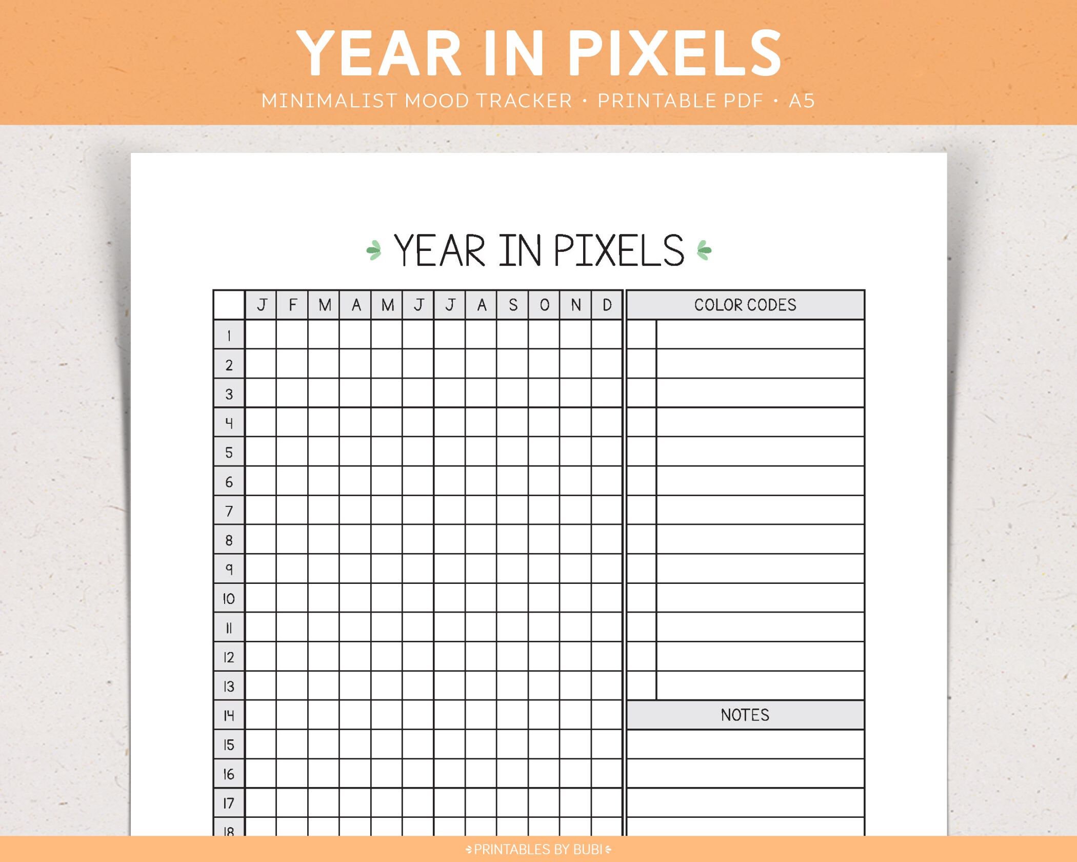 Mood Tracker Year in Pixels Mood Journal Mood Chart Bullet - Etsy