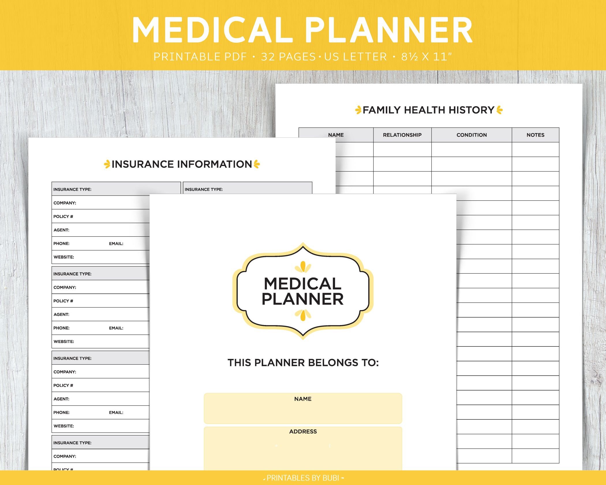 Health and Wellness, Medical Planner, Printable Home Binder, Medication ...