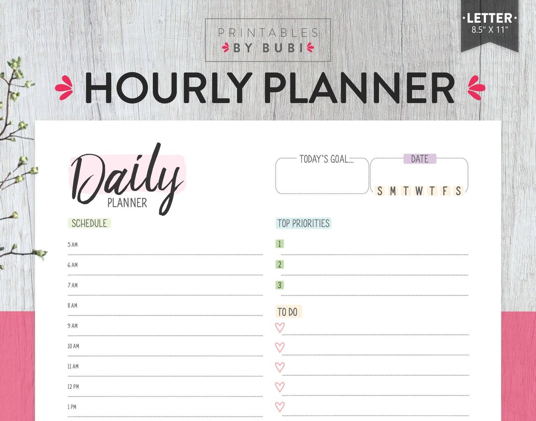 Hourly Planner, Daily Hourly Planner, Letter Size Planner Insert, Daily ...