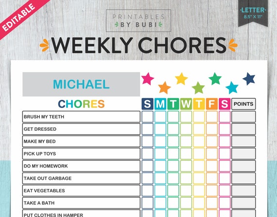 Kids Chore Chart Chore Chart For Kids Kids Chores Etsy Israel