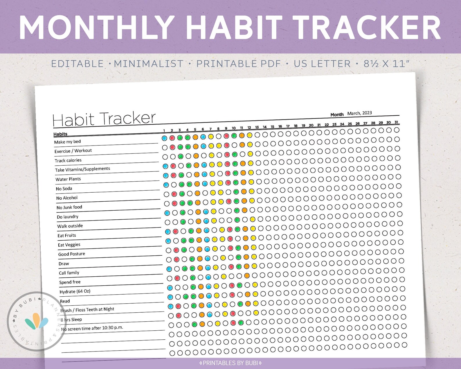 30 Day Habit Tracker, Printable Goal Tracker, Habit Planner, Daily ...