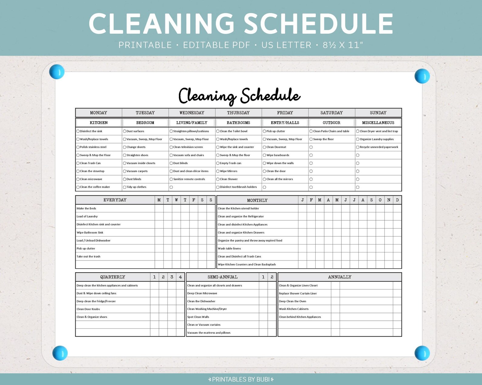 Editable Cleaning Checklist, Printable Cleaning Schedule, Cleaning ...