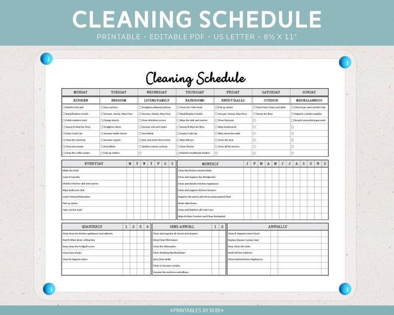 Editable Cleaning Checklist, Printable Cleaning Schedule, Cleaning ...