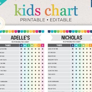 Chart for 2 Kids, Job Chart, Kids Chore Chart, Chore Chart, Printable ...