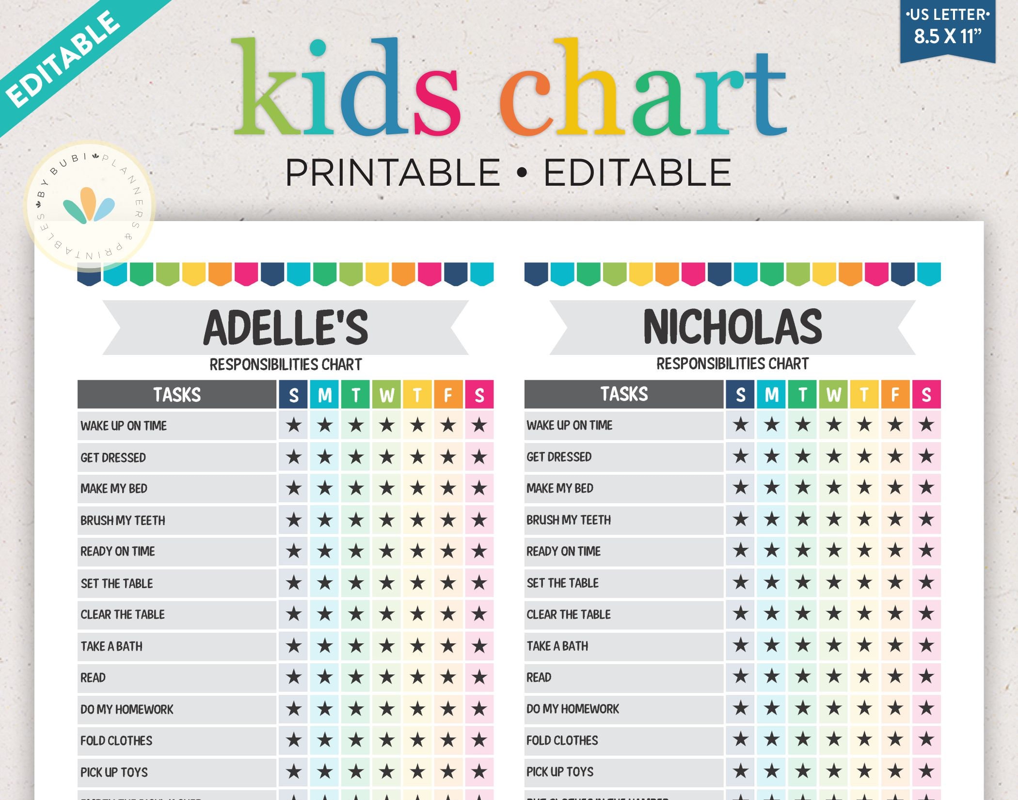 Chart for 2 kids Job Chart Kids Chore Chart Chore Chart | Etsy