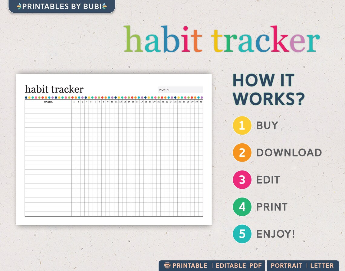 Habit Tracker, Goal Tracker, 30 Day Challenge, Healthy Habits, Habit ...