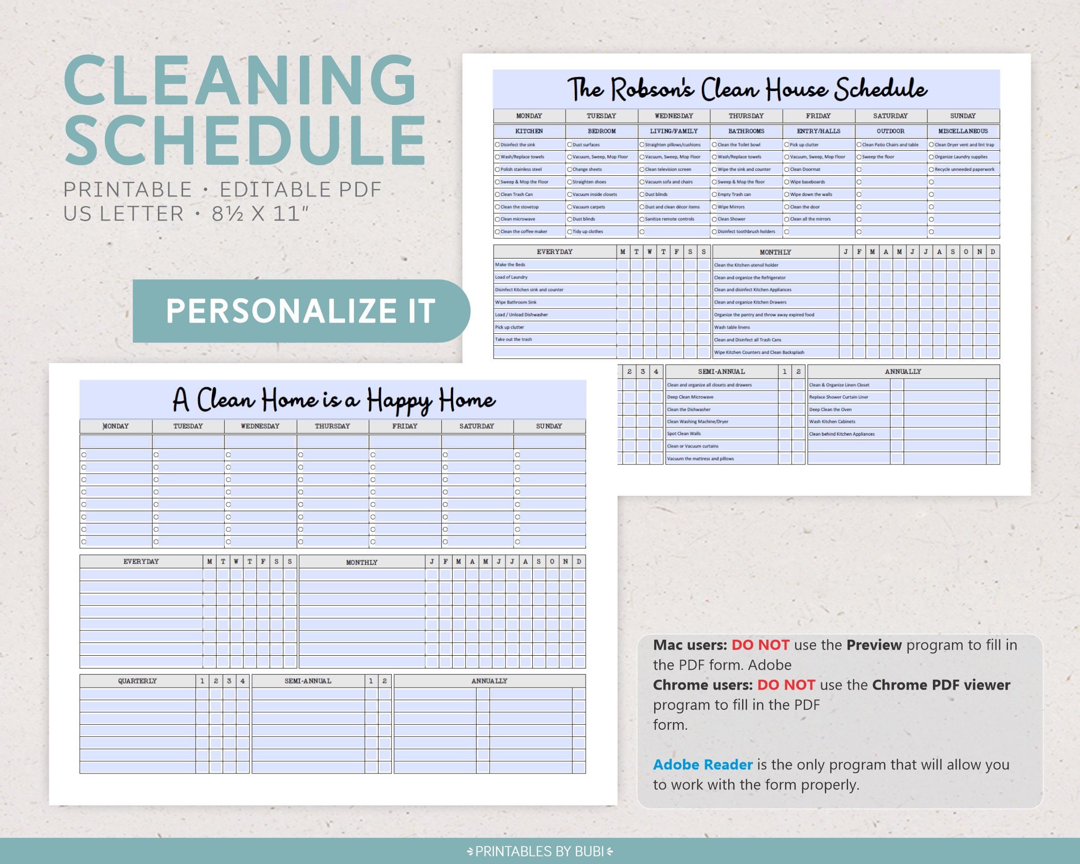 Editable Cleaning Checklist, Printable Cleaning Schedule, Cleaning ...