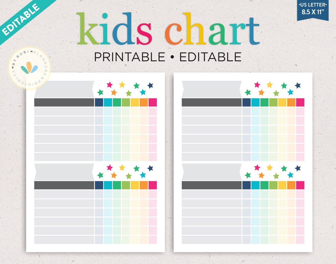 Editable Chore Chart Two Child Chore Chart Printable - Etsy