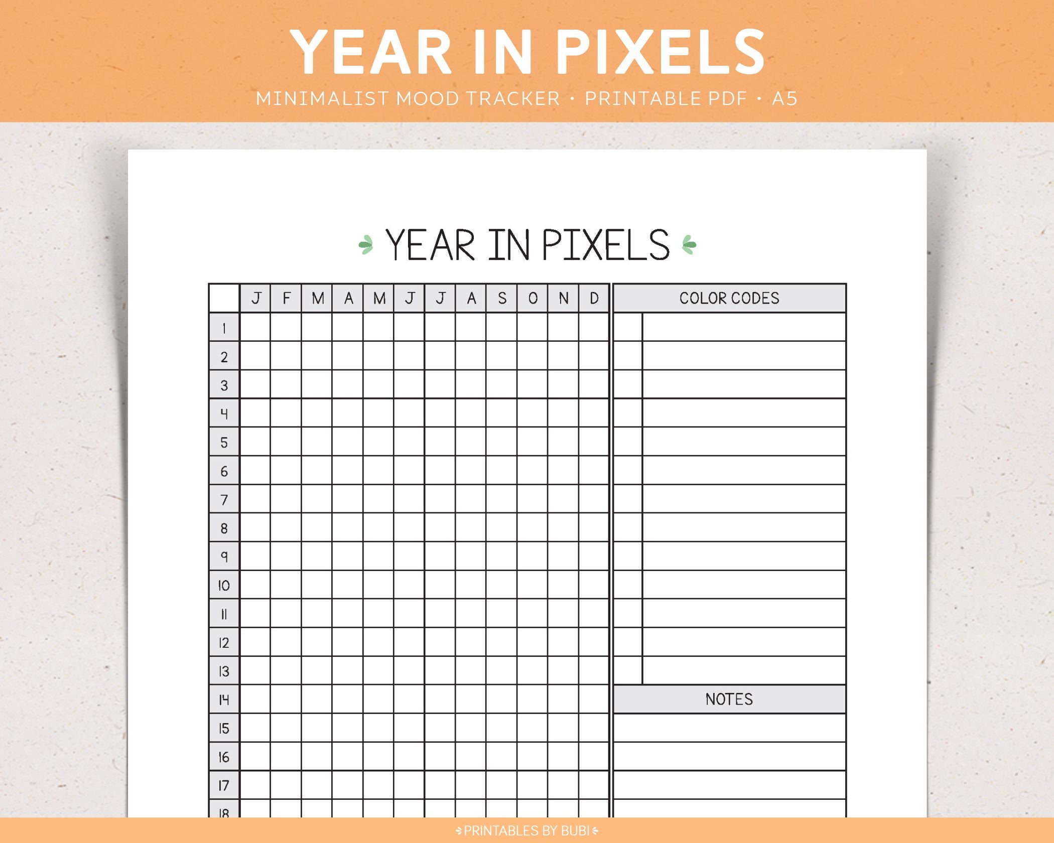 Mood Tracker Year in Pixels Mood Journal Mood Chart Bullet - Etsy