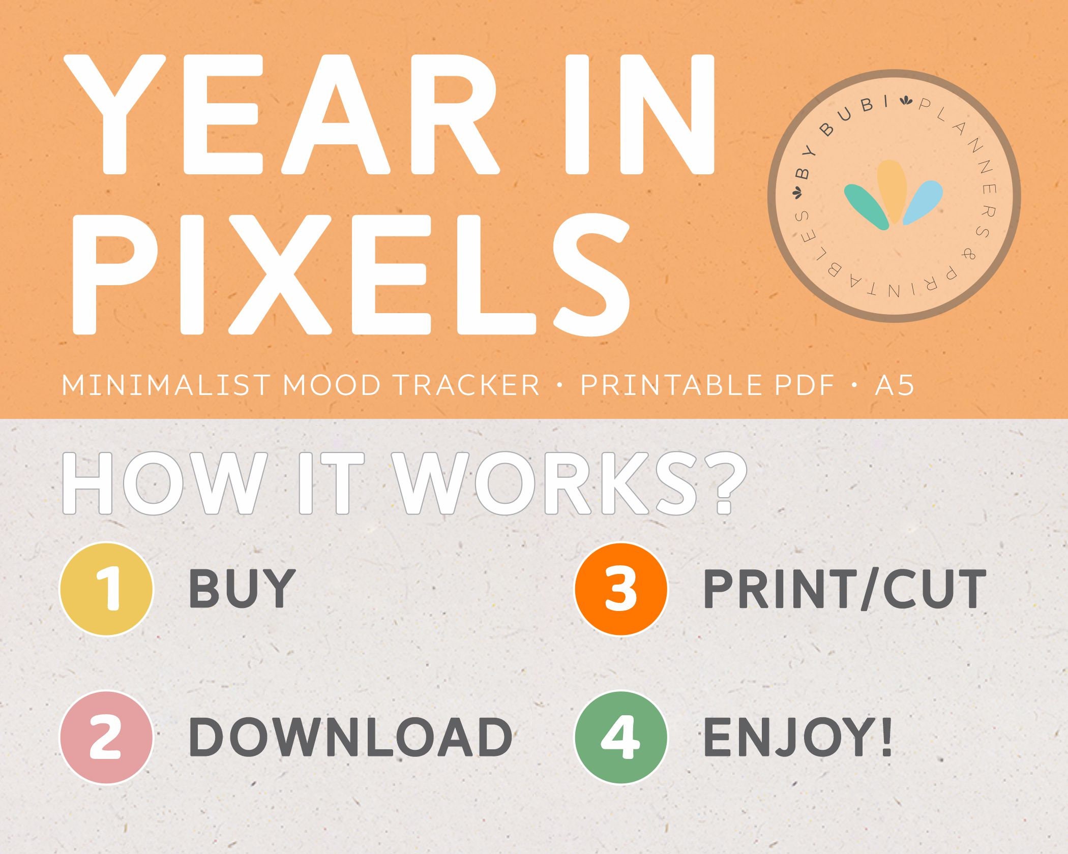 Mood Tracker, Year in Pixels, Mood Journal, Mood Chart, Bullet Journal ...