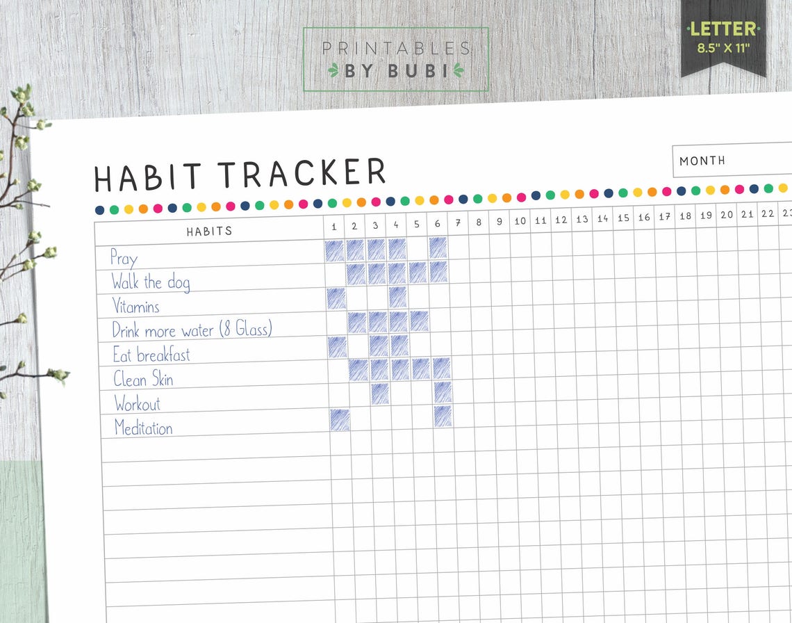 Habit Tracker Goal Tracker 30 Day Challenge Healthy Habits | Etsy