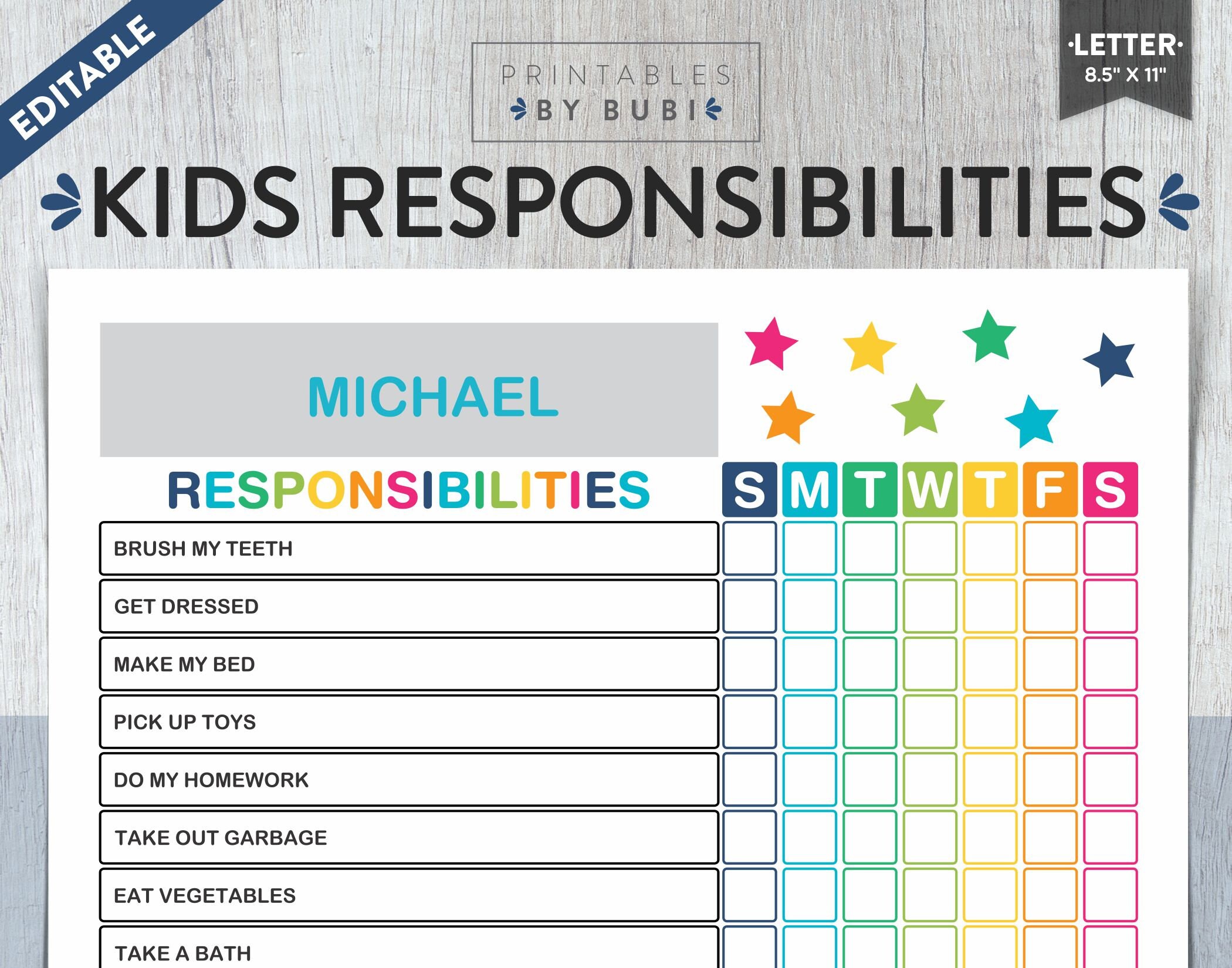 Daily Responsibilities Chart for Kids Kids Chore Chart | Etsy