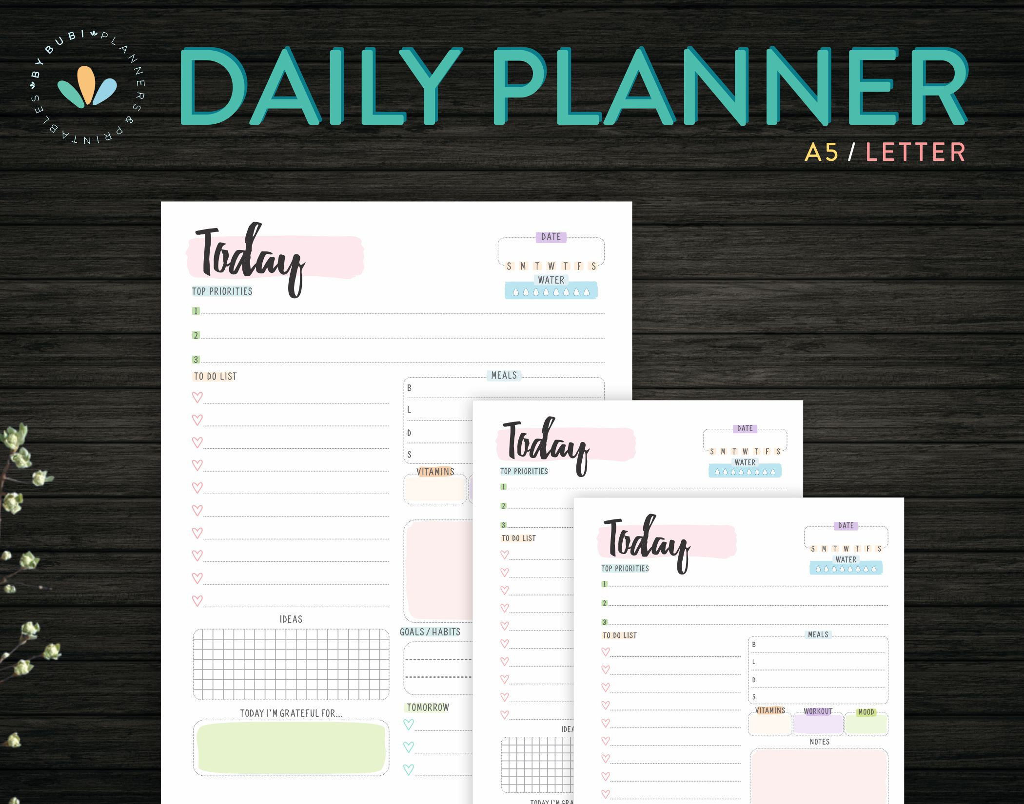 Daily Planner Printable Planner Pages LETTER / A5 Planner | Etsy