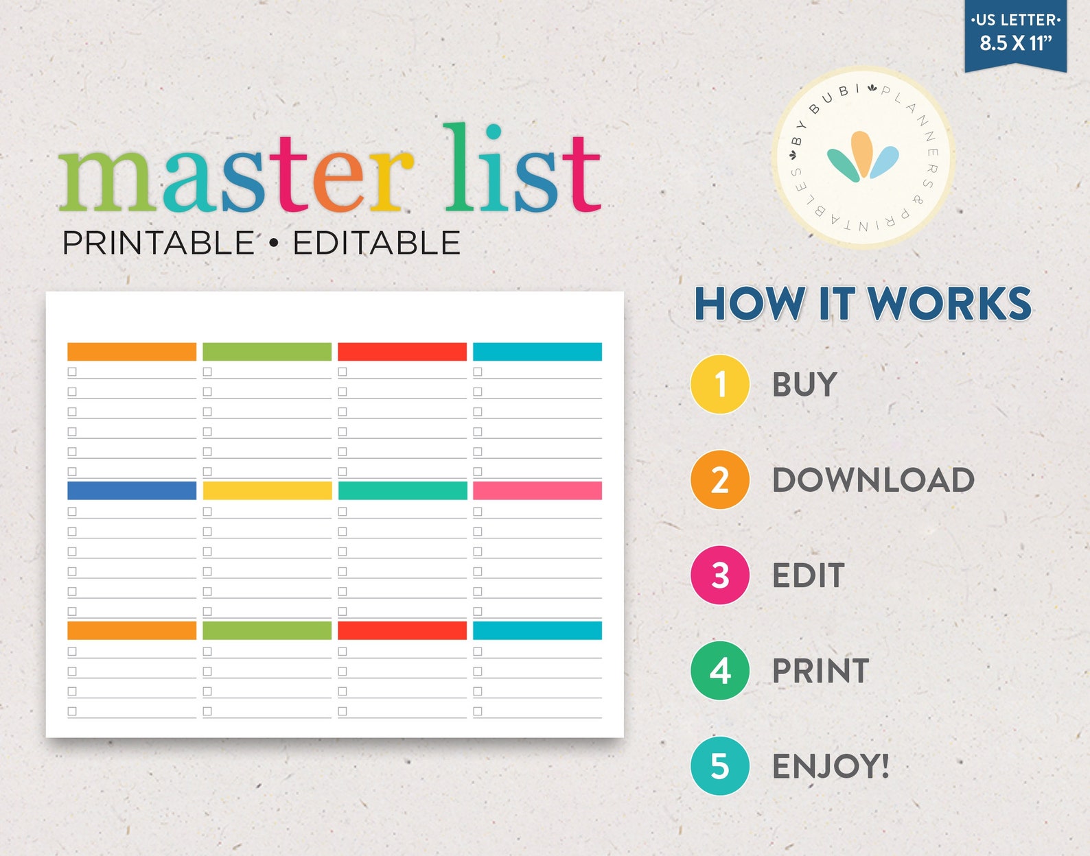 Printable To-do List, Editable Checklist Template, Master List, Task ...