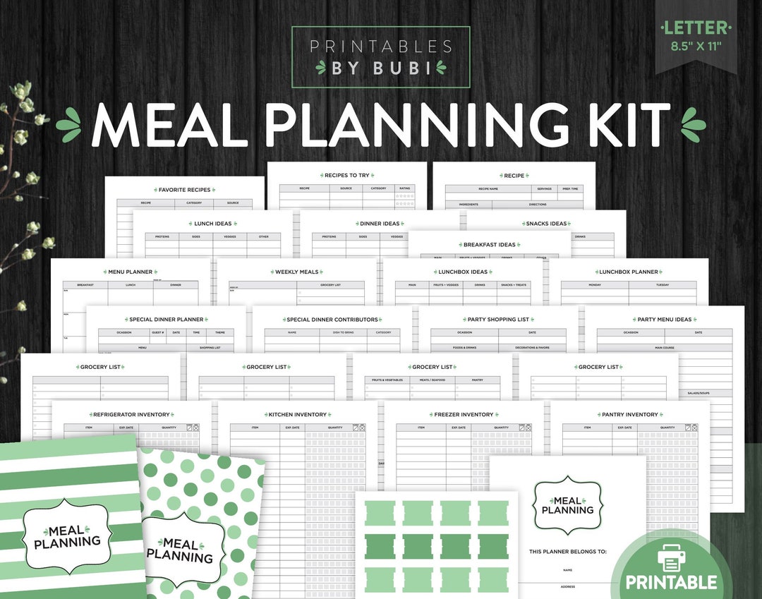 Meal Planner Printable Set, Meal Planning Printable, Weekly Meal ...