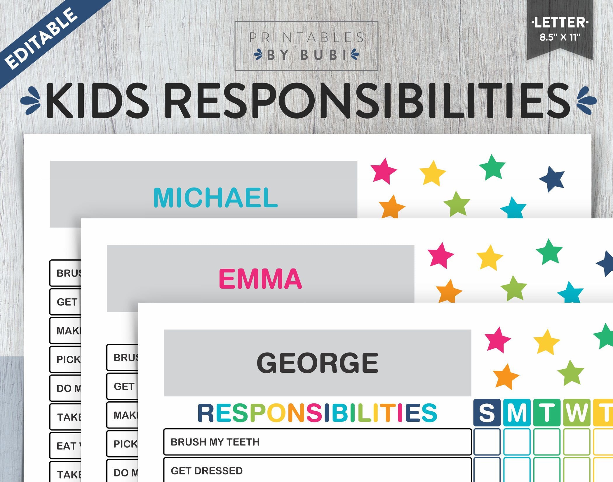 Printable Chore Chart for Kid's Editable Responsibility Chart, Reward ...