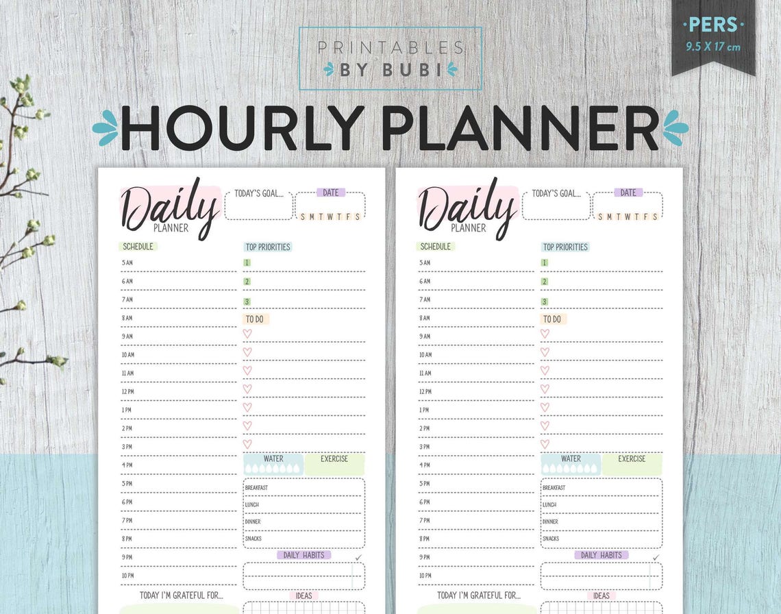 Hourly Planner, Daily Planner Hourly Personal Planner Insert Planner ...