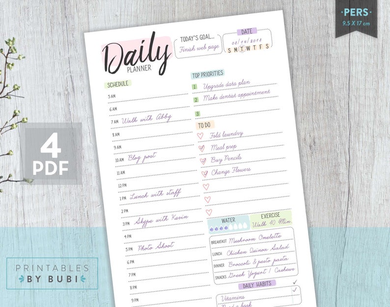 Hourly Planner, Daily Planner Hourly Personal Planner Insert Planner ...
