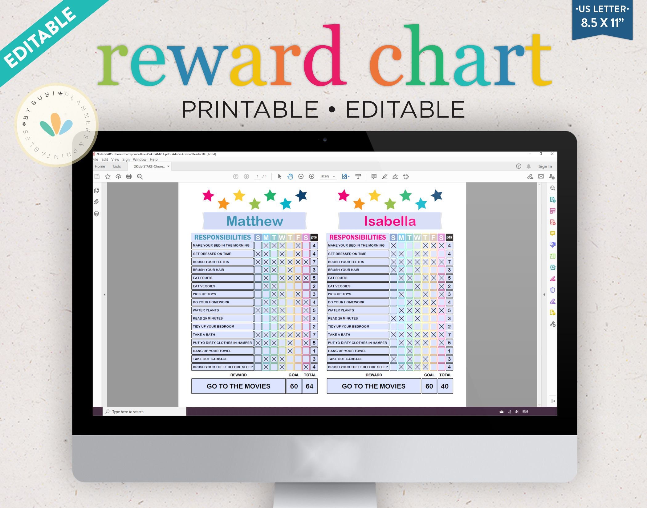Reward Chart for 2 Kids Kids Chore Chart Chore Chart With | Etsy Canada