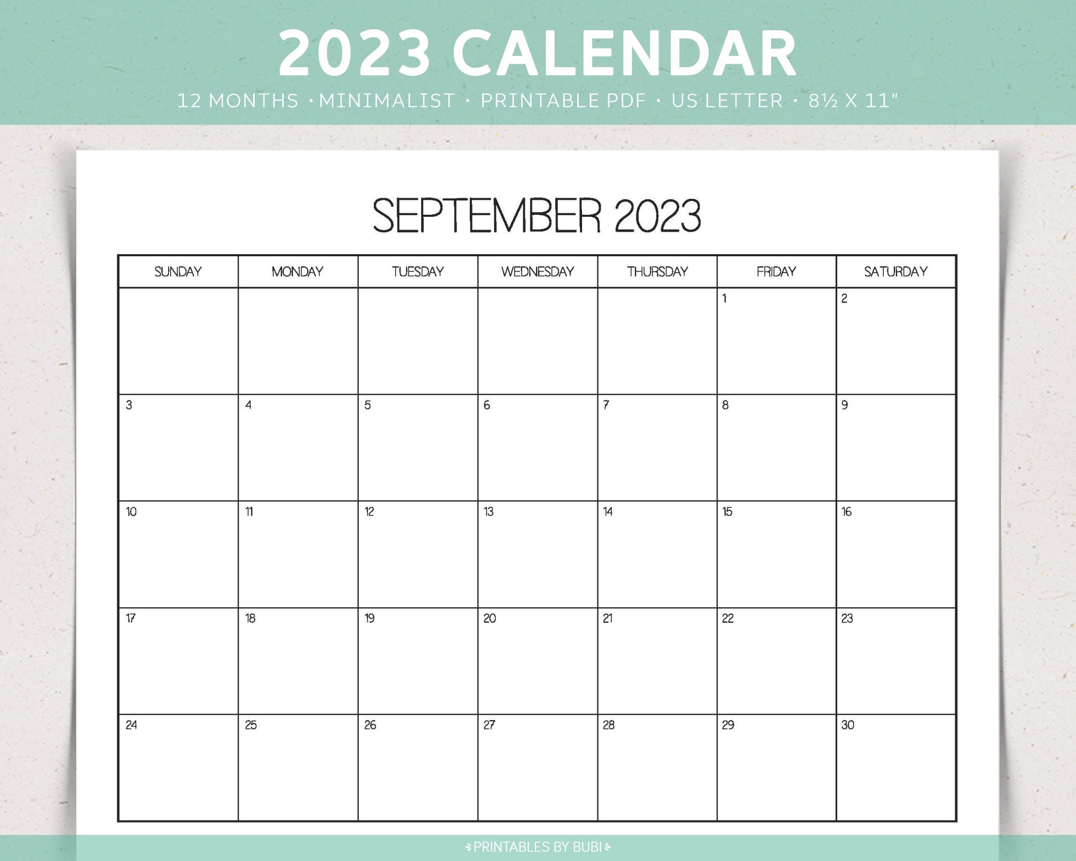 2023 Calendar, 2023 Monthly Calendar, Landscape, Printable Calendar ...