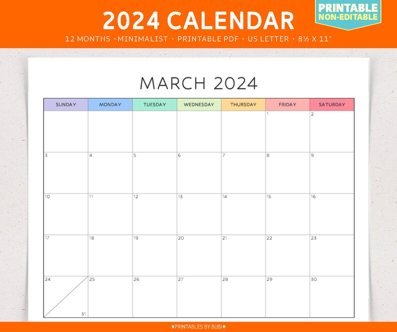 2024 Printable Monthly Calendar, 2024 Pastel Calendar Landscape ...