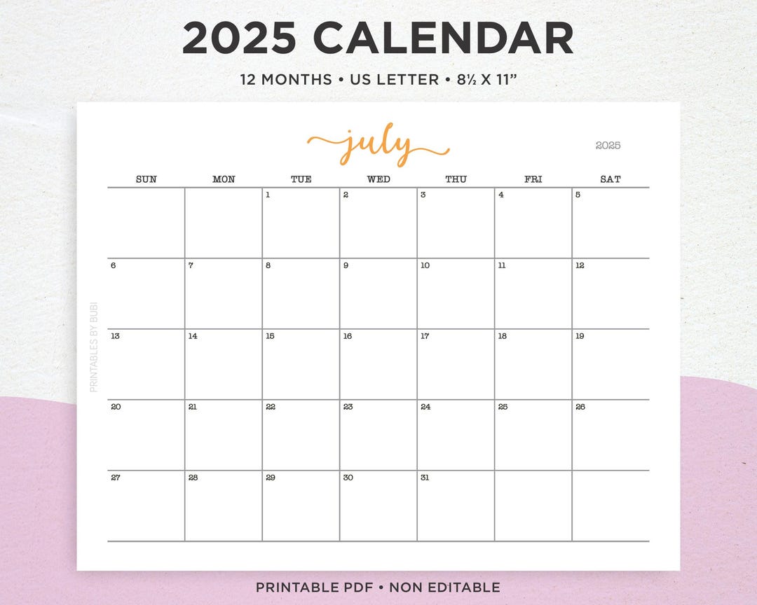 2025 Calendar, 2025 Calendar Printable, Monthly Planner Landscape, Wall ...