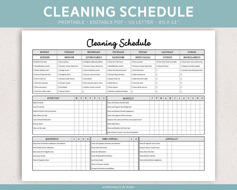 Editable Cleaning Checklist, Printable Cleaning Schedule, Cleaning ...