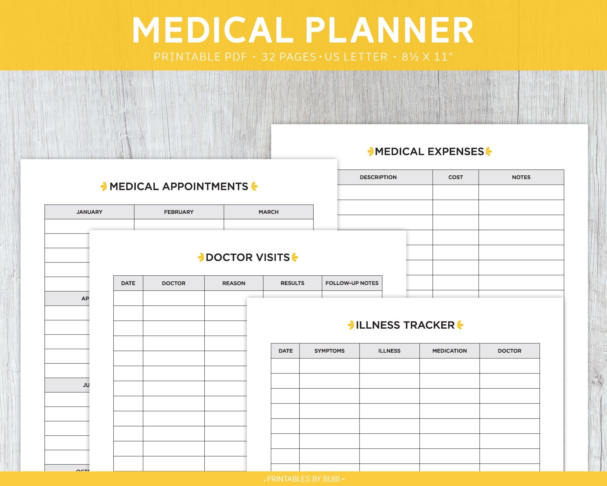 Health and Wellness, Medical Planner, Printable Home Binder, Medication ...
