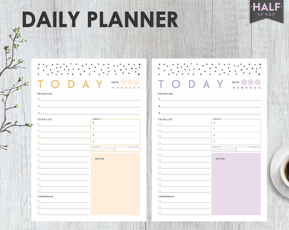 Daily Planner Printable Daily Planner Insert Half Letter Size | Etsy