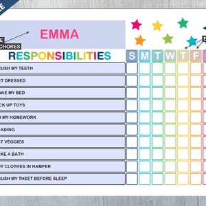 Printable Chore Chart for Kid's Editable Responsibility Chart, Reward ...