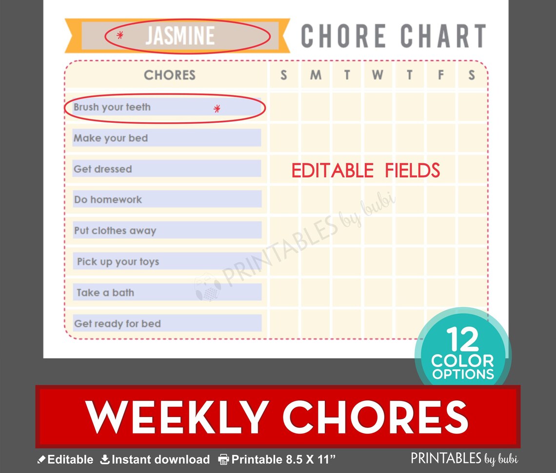 Kids Chore Chart Printable, Chore Chart System, Chart System, Chore ...