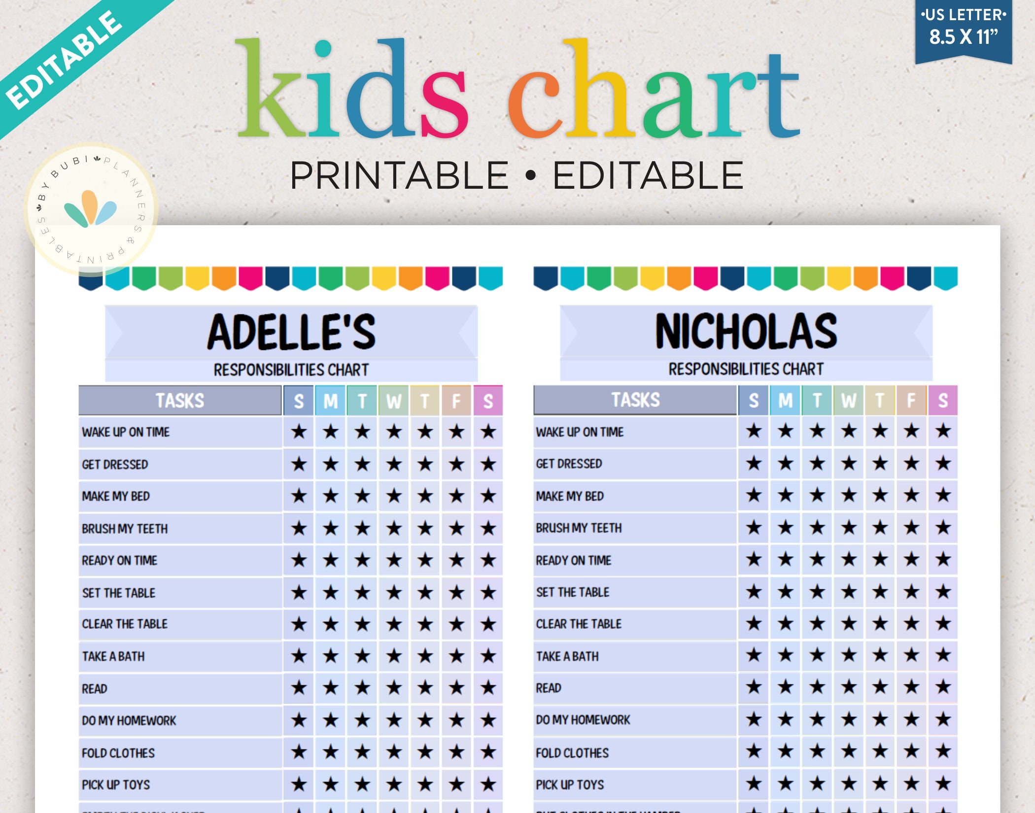 Chart for 2 kids Job Chart Kids Chore Chart Chore Chart | Etsy