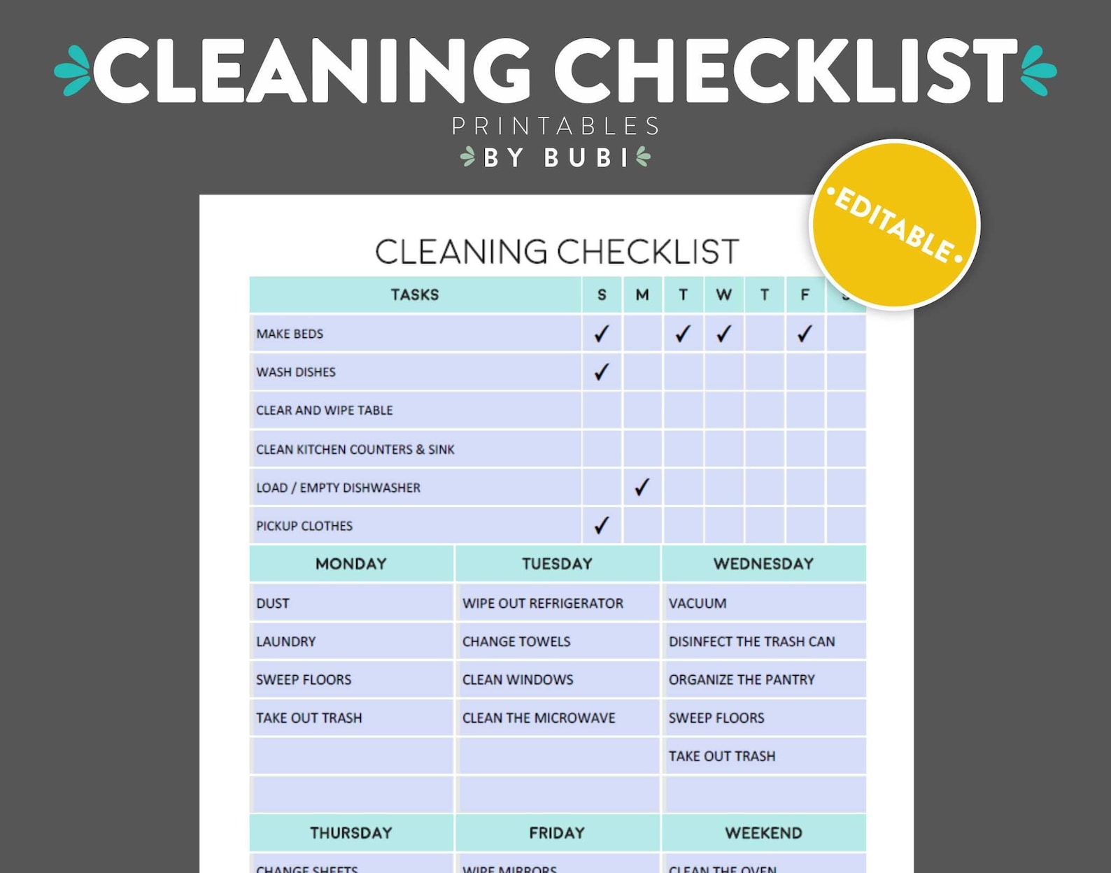 Cleaning Checklist Cleaning Safety Checklist Weekly | Etsy