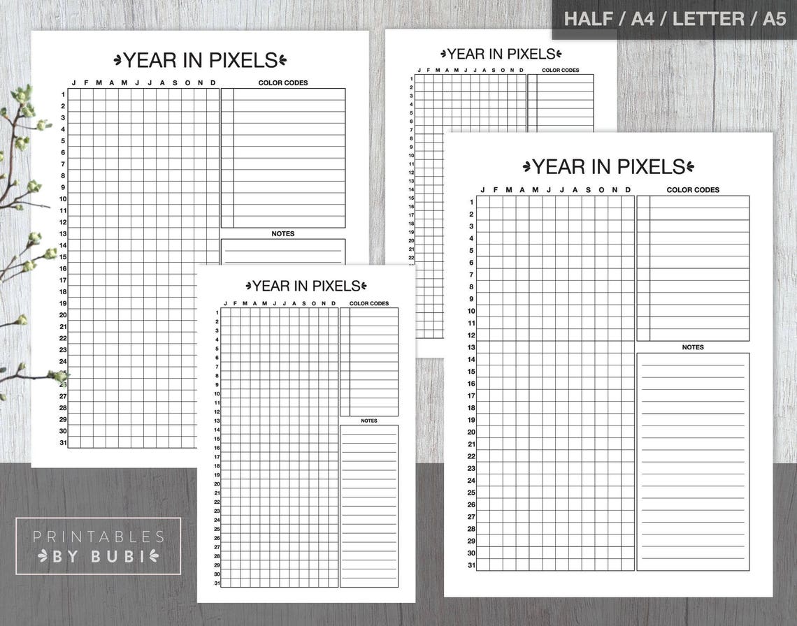 Mood Chart, Mood Tracker, Year in Pixels, Bullet Journal, Mood, PDF ...