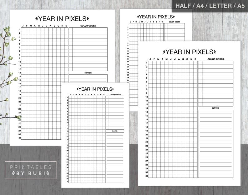 Mood Chart, Mood Tracker, Year in Pixels, Bullet Journal, Mood, PDF ...