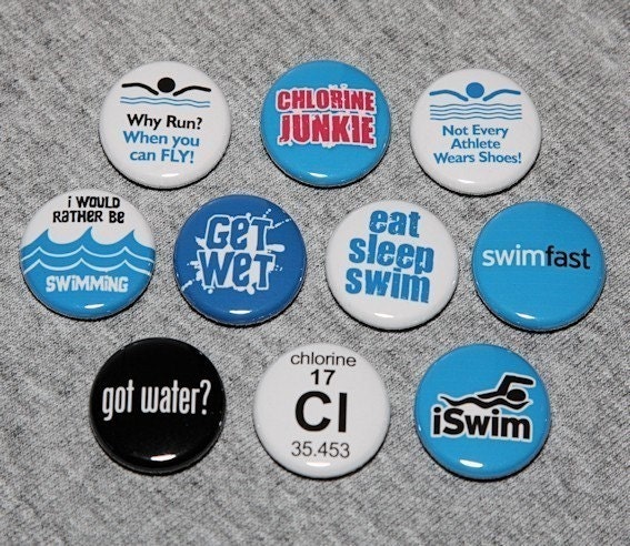 Swim Star Set of 10 - Pinbacks Buttons Badges 1 Inch - Flatbacks or ...