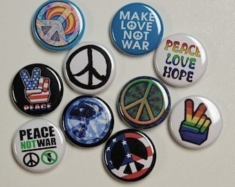 Psychadelic Hippie Peace Buttons Set of 14 Pinbacks Badges 1 Inch ...