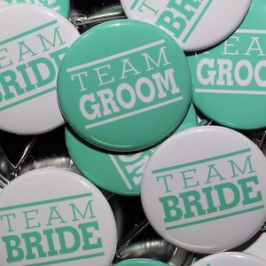 Team Bride Team Groom White & Mint - 100 Pack - Buttons Pinbacks 1 1/2 ...