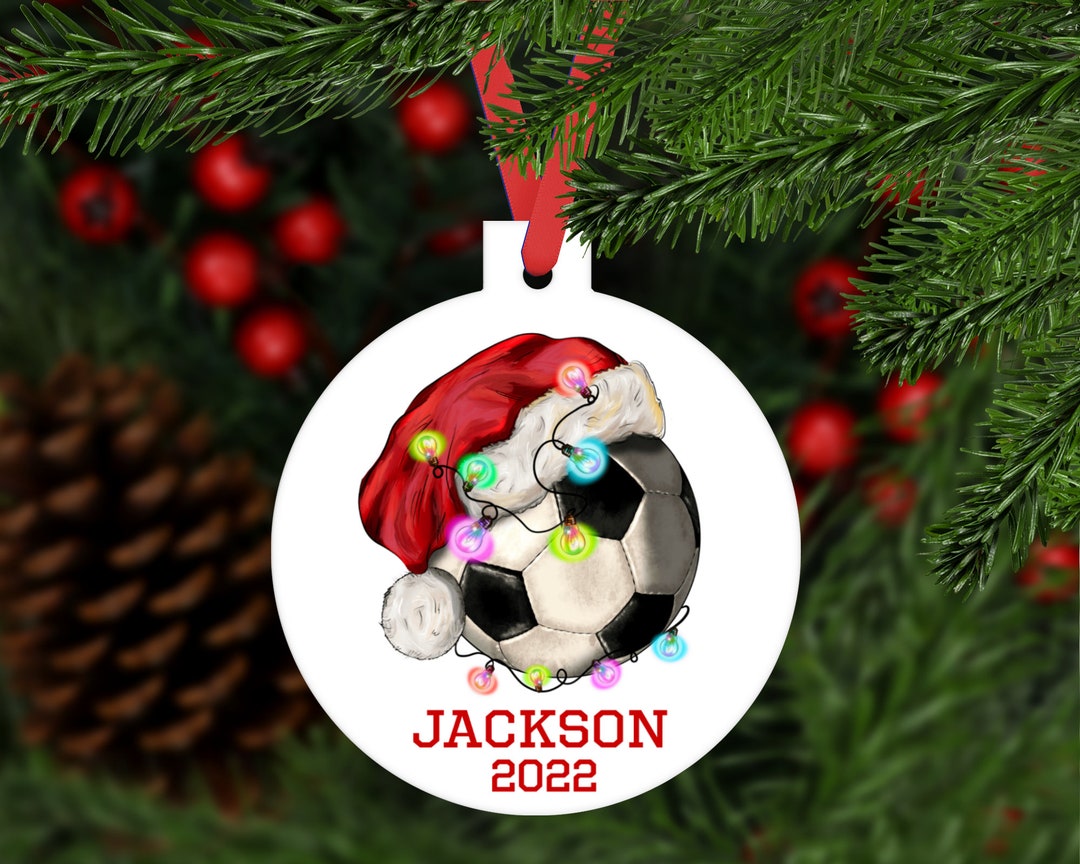 Santa Hat Soccer Ball Christmas Ornament - Personalized Name and Year ...