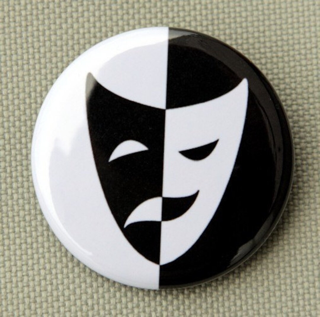 Comedy Tragedy Mask - Button Pinback Badge 1 1/2 Inch - Magnet Keychain ...