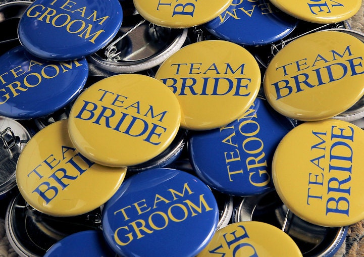 Team Bride Team Groom Yellow Royal Blue 100 Pack Buttons | Etsy