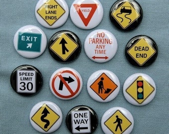 Traffic Road Signs 1 Set of 14 Buttons Pinbacks Badges 1 | Etsy